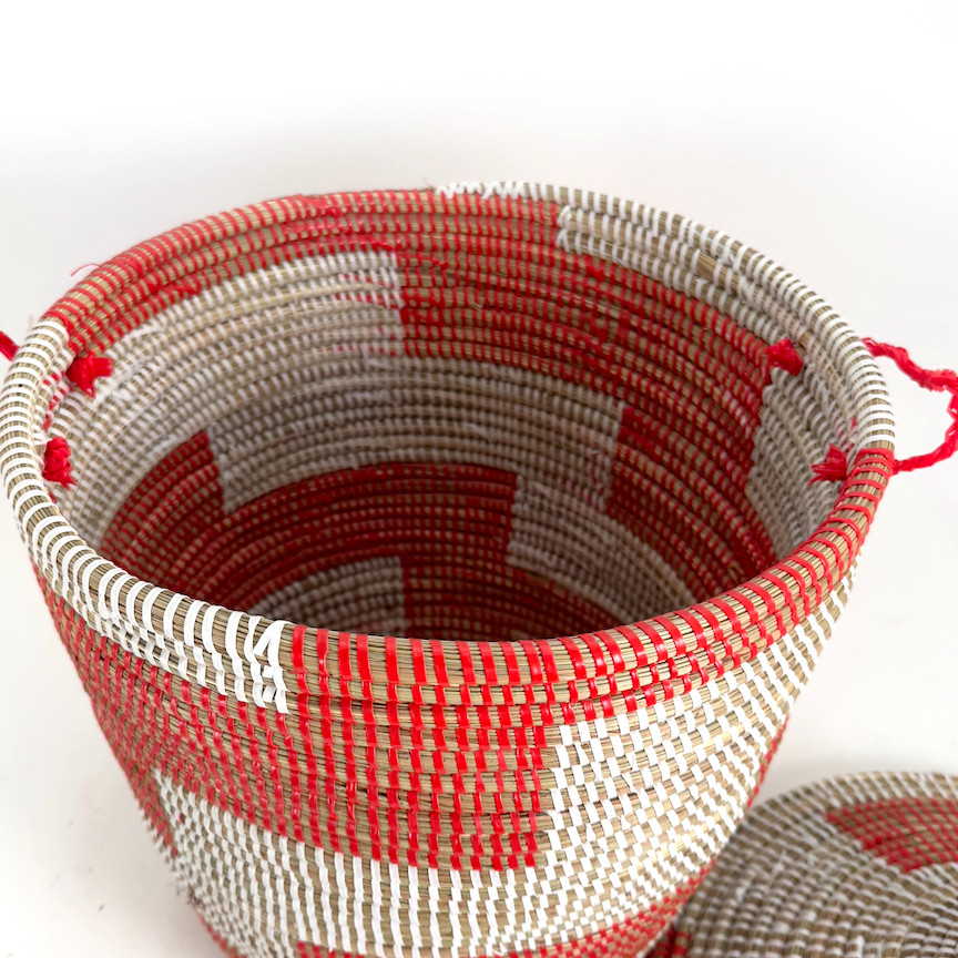 Medium Red Striped Basket | Mbare Home + Gift