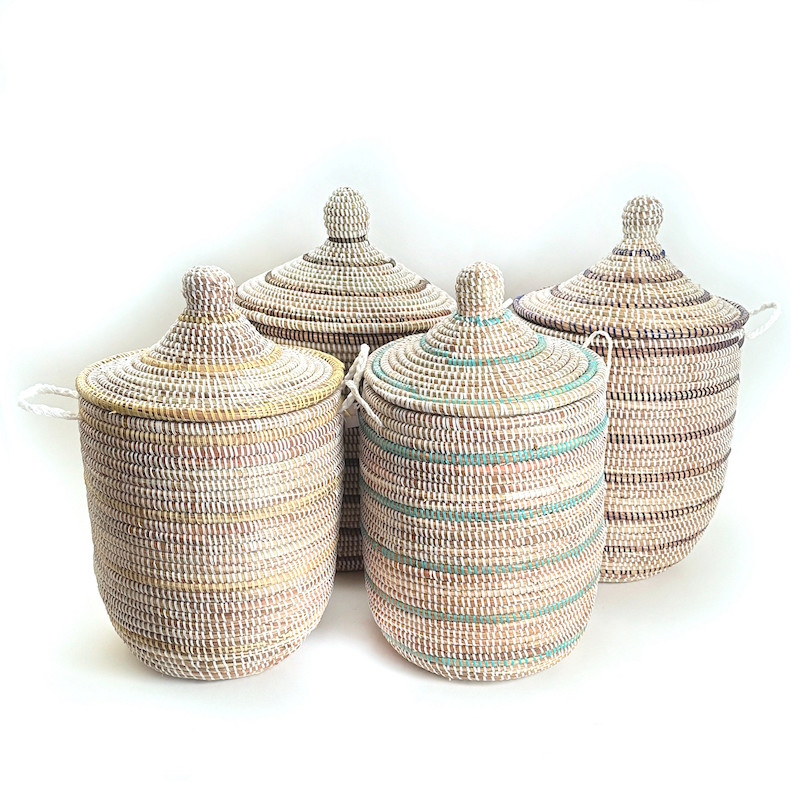 Striped White Navy Medium Basket | Mbare