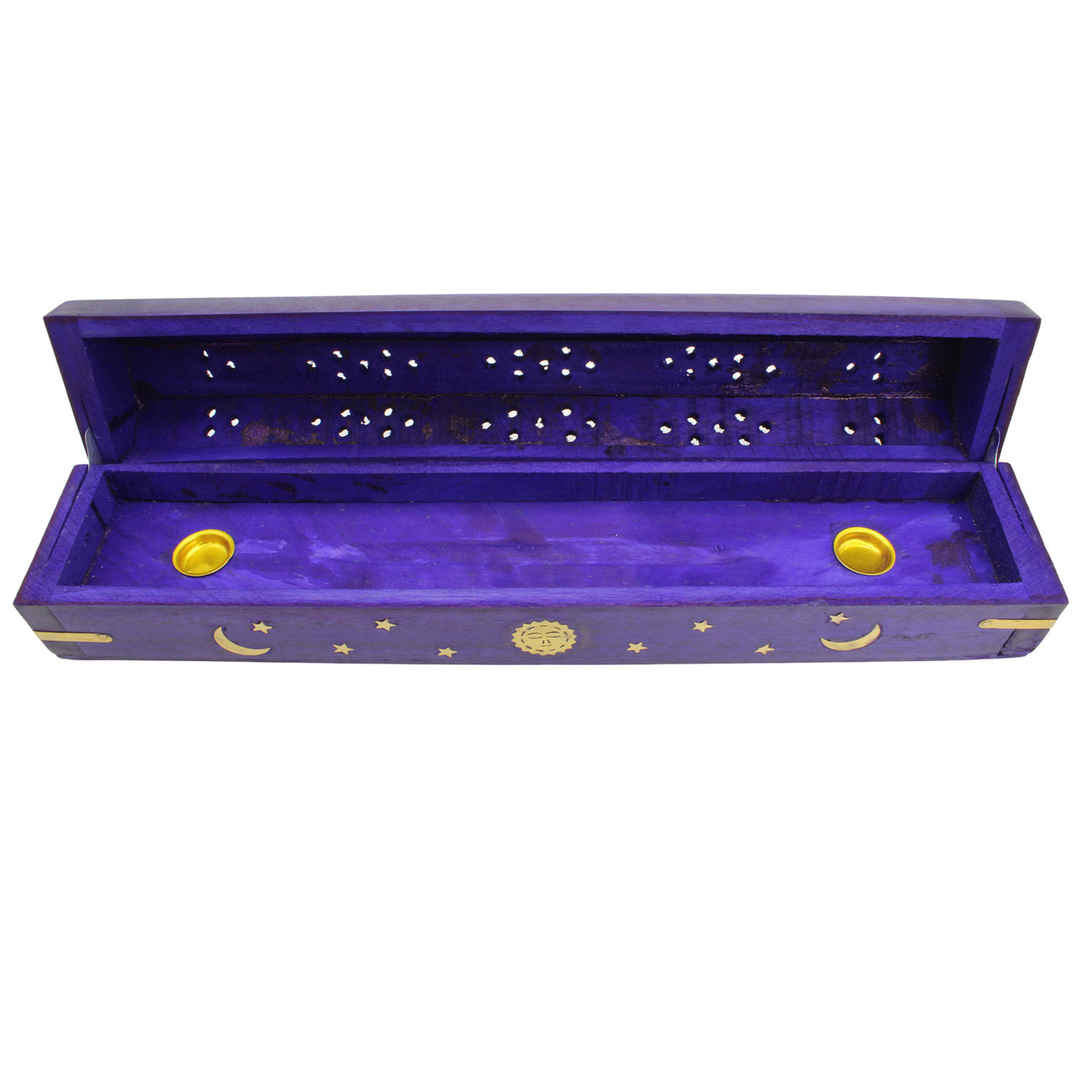 Purple Wood Coffin Incense and Cone Burner - Sun and Moon