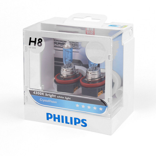 GENUINE Philips H8 Crystal Vision 4300K Halogen Bulb with Free T10 ...