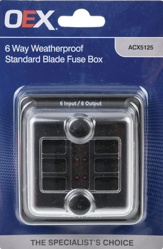 OEX 6 WAY WEATHERPROOF STANDARD BLADE FUSE BOX ACX5125