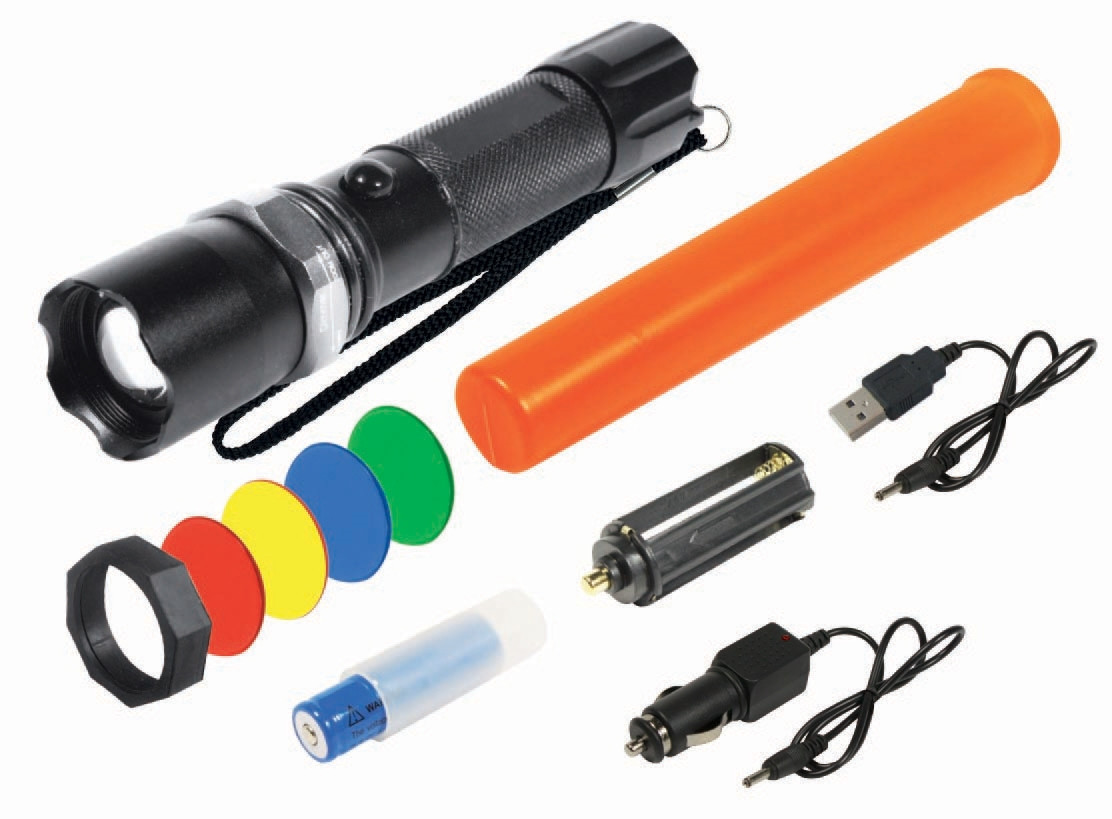 Rechargeable 5 Watt Led FlashLight With Filters 285-300 Lumens
