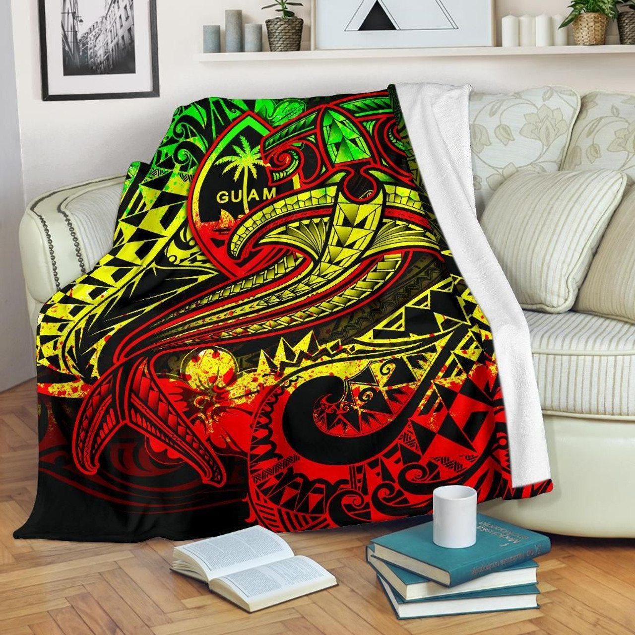 Guam Polynesian Premium Blanket Reggae Shark Polynesian Tattoo