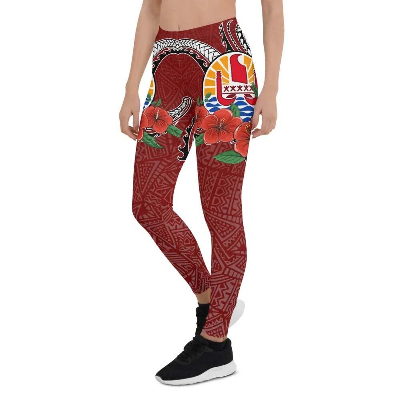 Tahiti Polynesian Legging Hibiscus Coat Of Arm Red