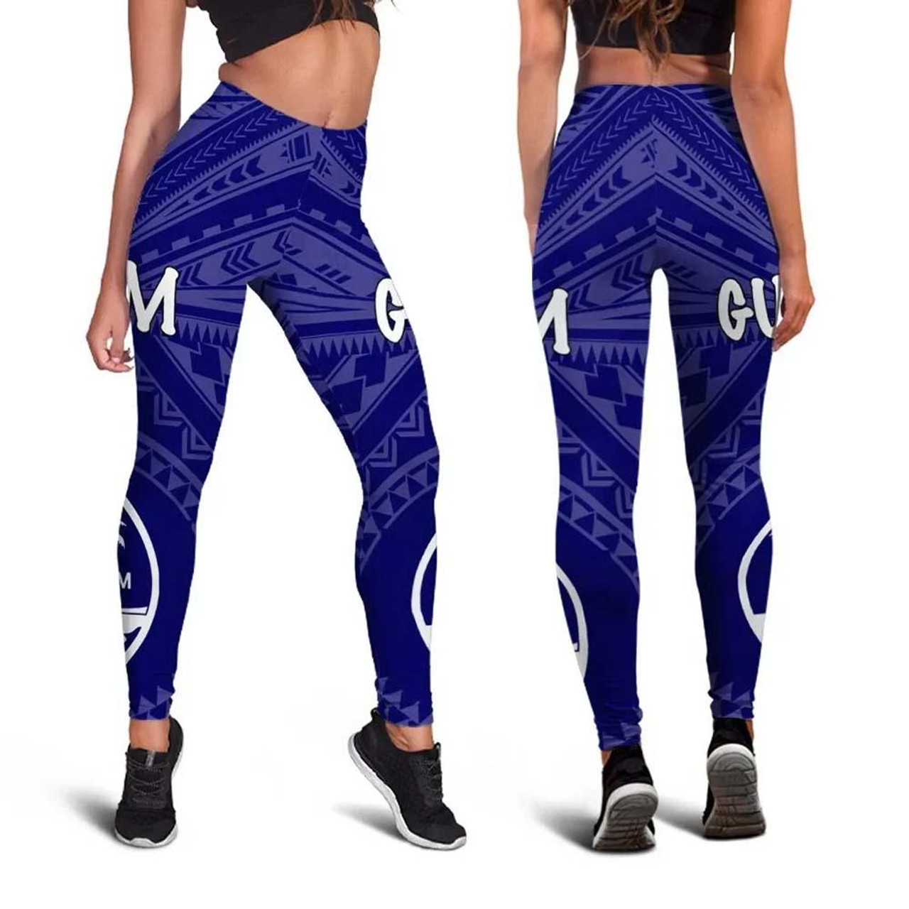 Guam Legging Guam Seal With Polynesian Tattoo Style Blue