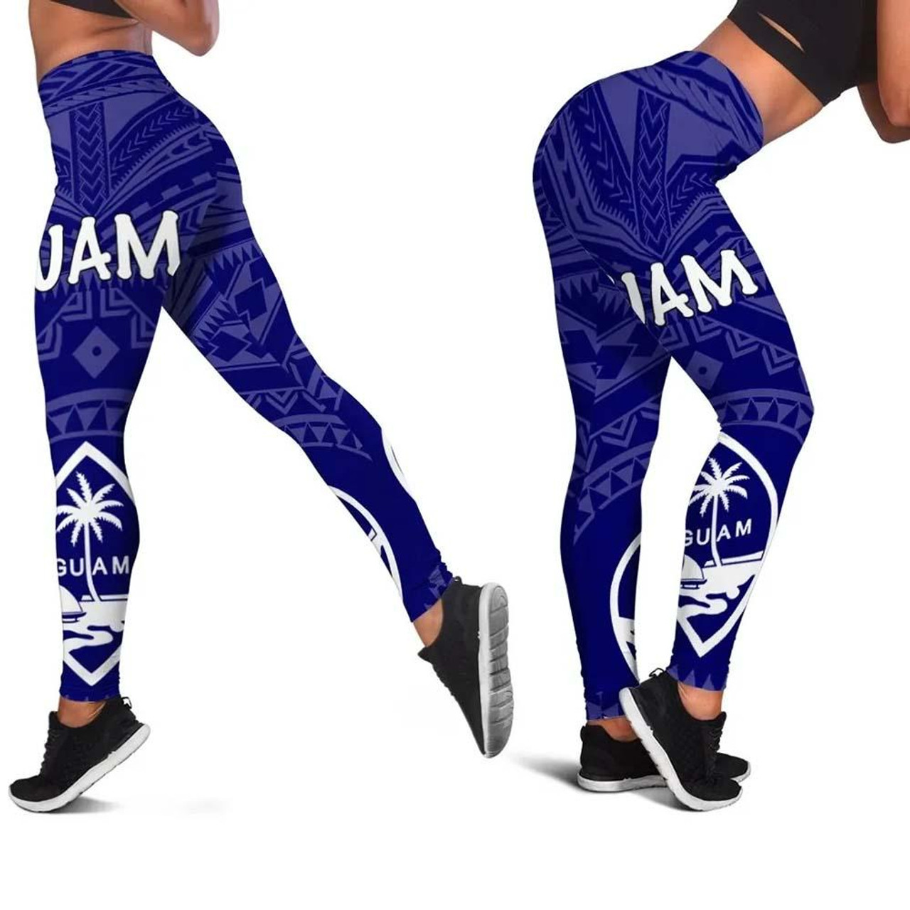 Guam Legging Guam Seal With Polynesian Tattoo Style Blue
