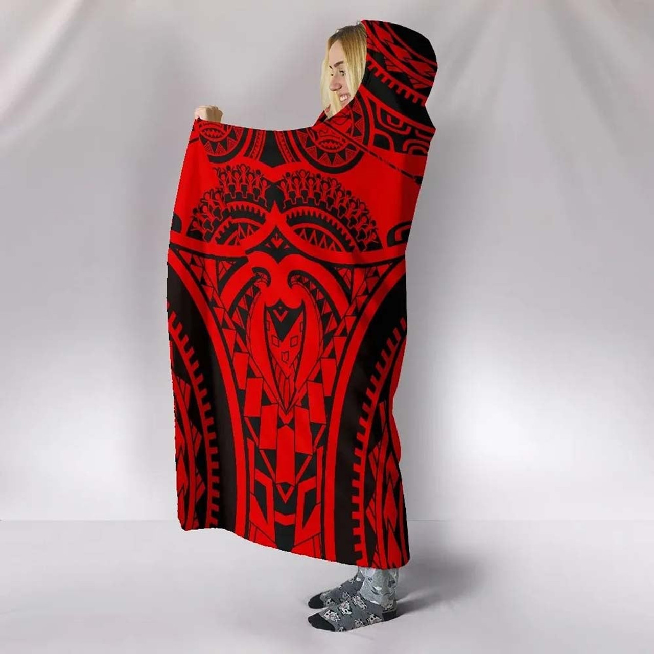 Polynesian Hooded Blankets Guam Flag Seal With Maui Moana Tattoo Red