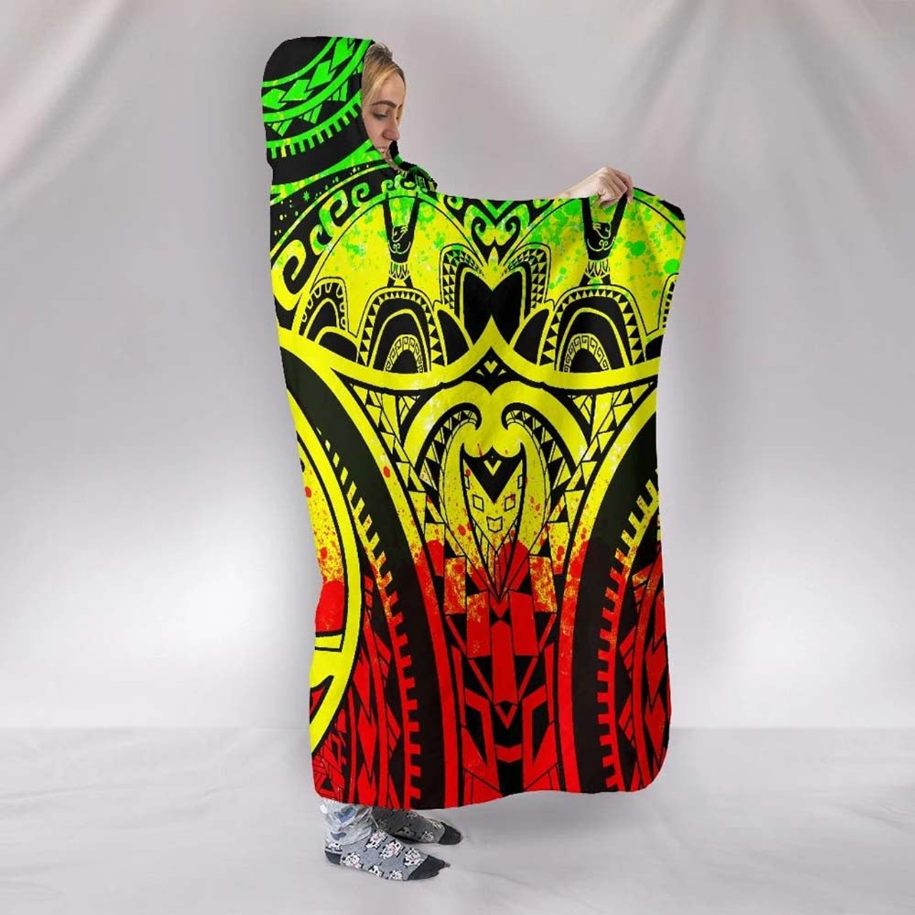 Polynesian Hooded Blankets Guam Flag Seal With Maui Moana Tattoo Reggae
