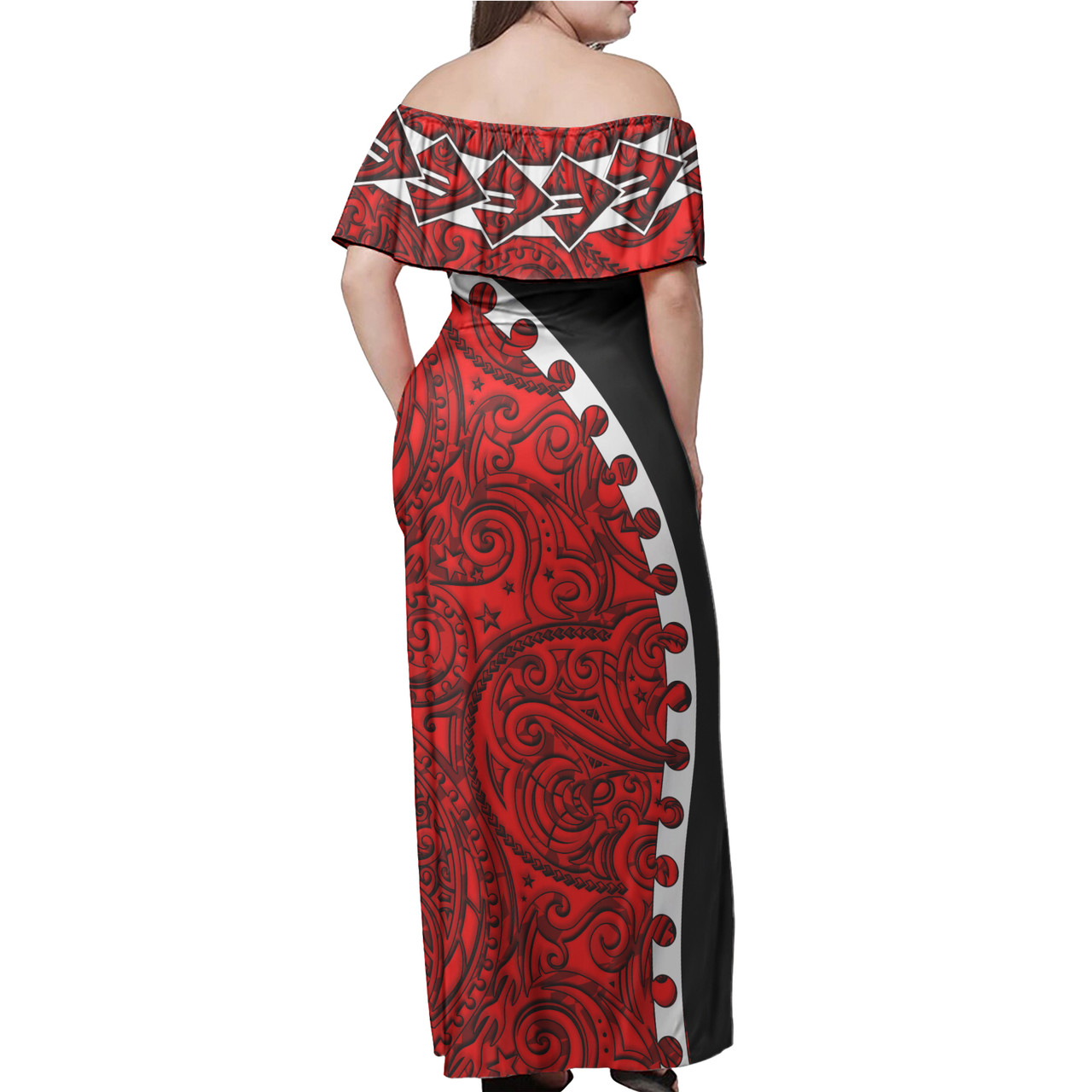 Polynesian Woman Off Shoulder Long Dress Polynesian Design Pattern 01