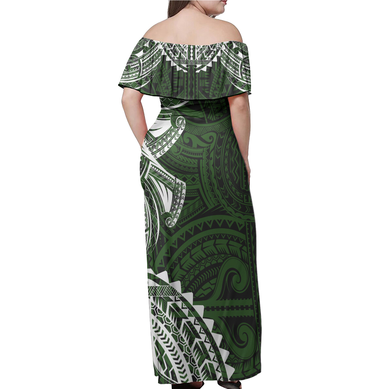 Polynesian Woman Off Shoulder Long Dress Polynesian Design Pattern 06