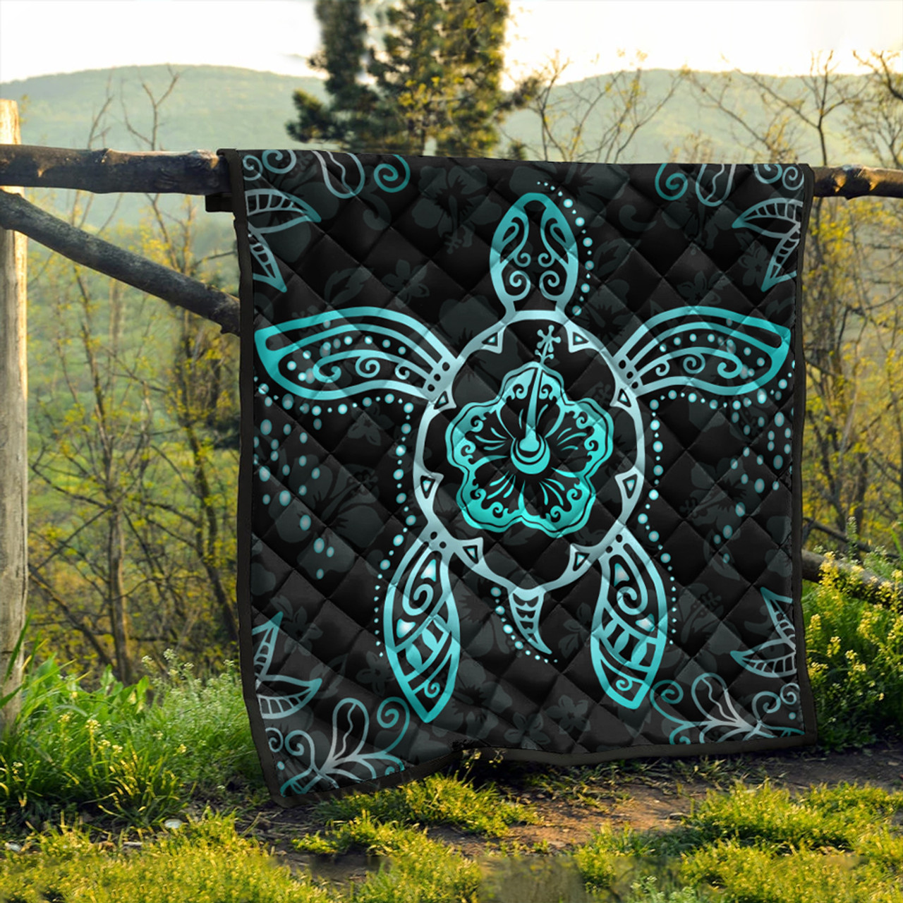 Hawaii Premium Quilt Turtle Hibiscus Blue