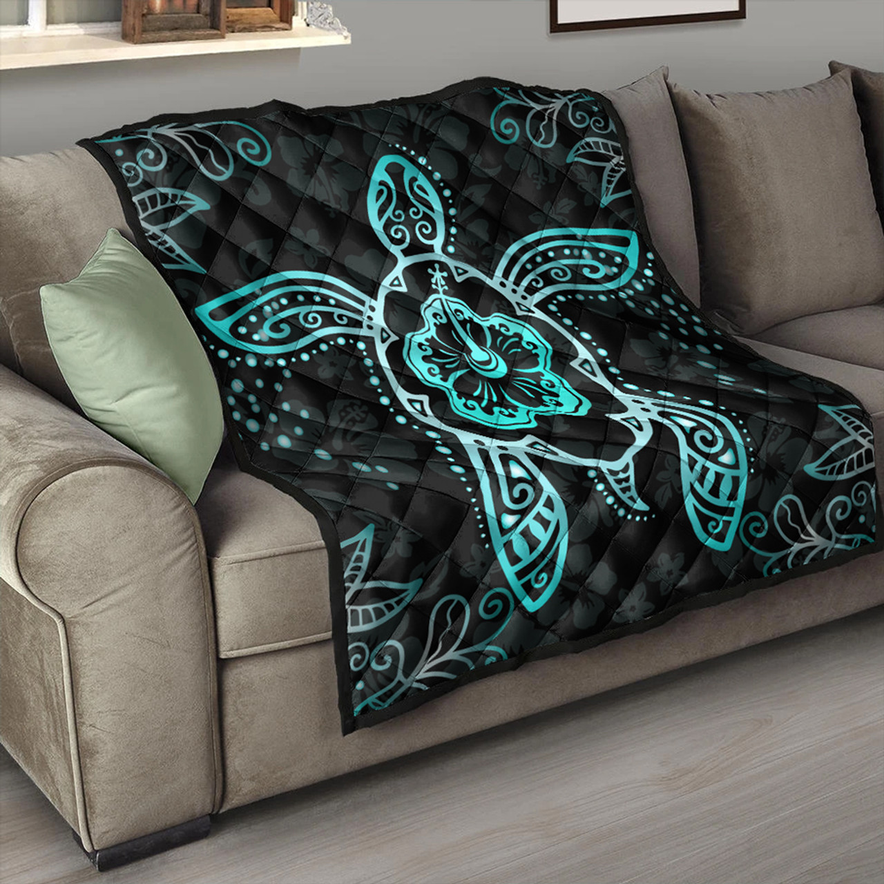 Hawaii Premium Quilt Turtle Hibiscus Blue