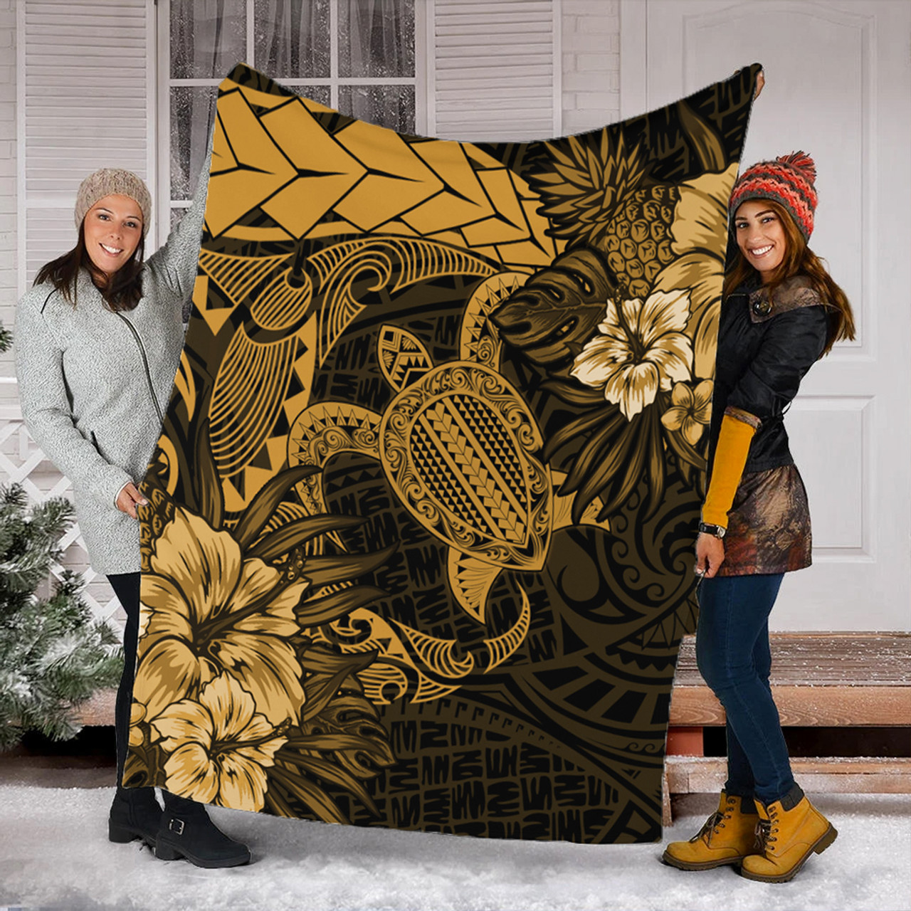 Hawaii Premium Blanket Hawaii Polynesian Turtle Tropical Golden