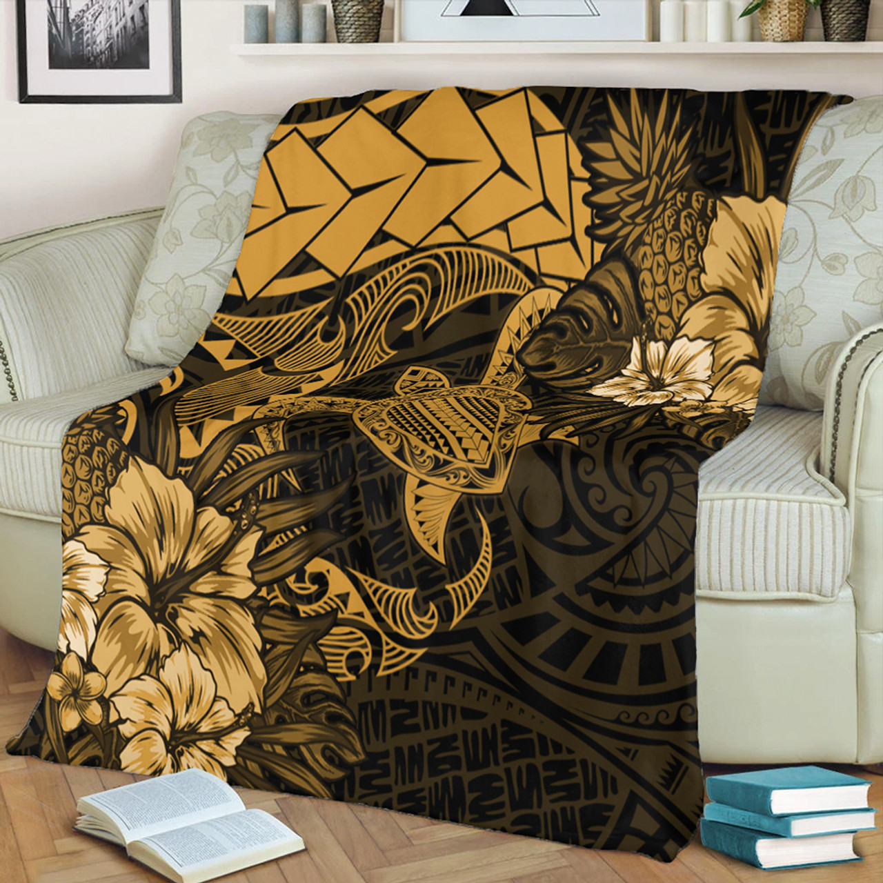 Hawaii Premium Blanket Hawaii Polynesian Turtle Tropical Golden