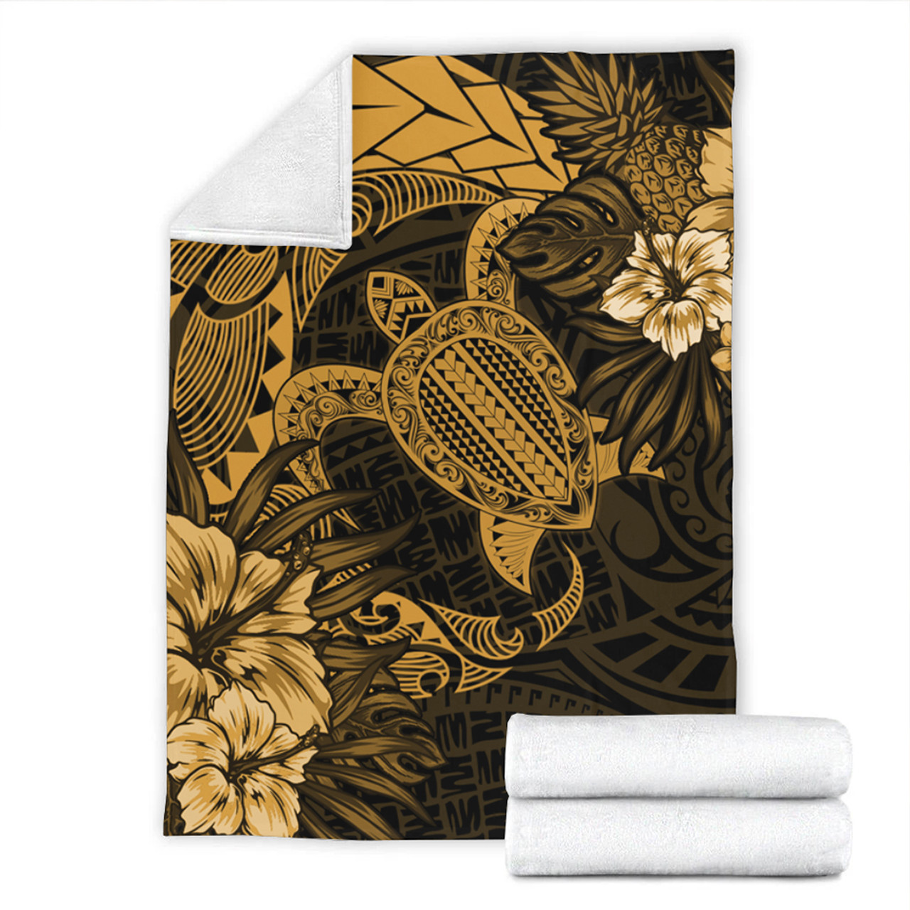 Hawaii Premium Blanket Hawaii Polynesian Turtle Tropical Golden