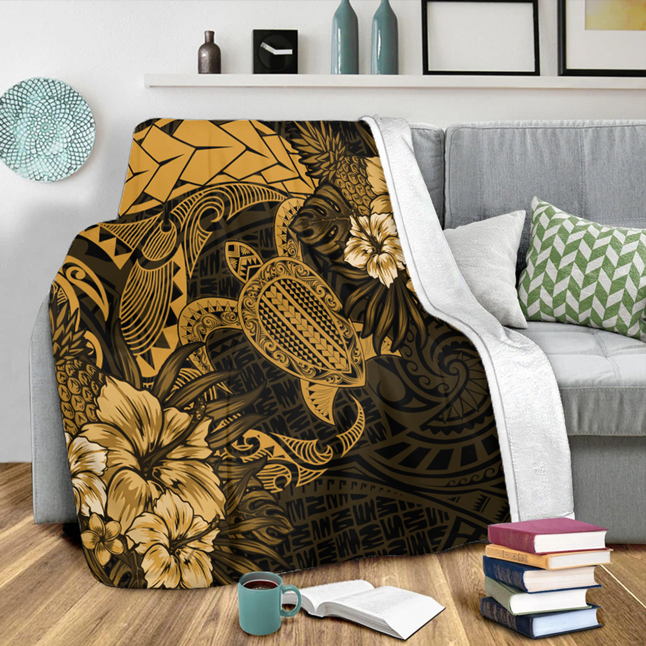 Hawaii Premium Blanket Hawaii Polynesian Turtle Tropical Golden
