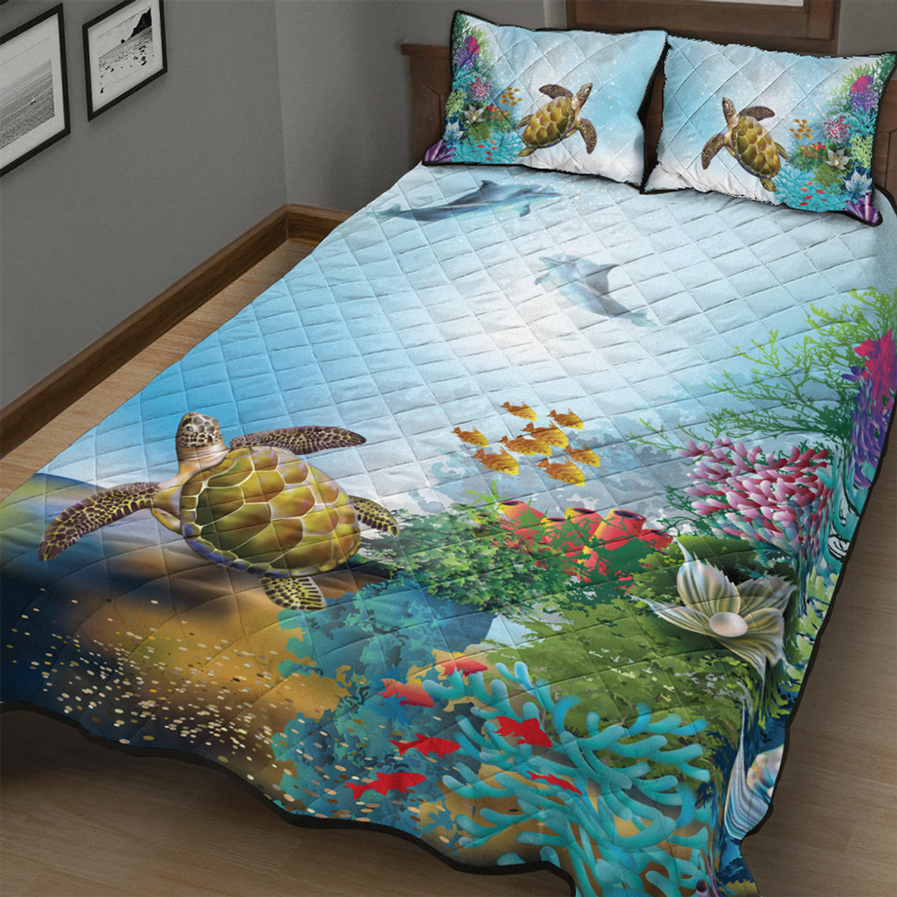 Hawaii Quilt Bed Set Ocean Cartoon