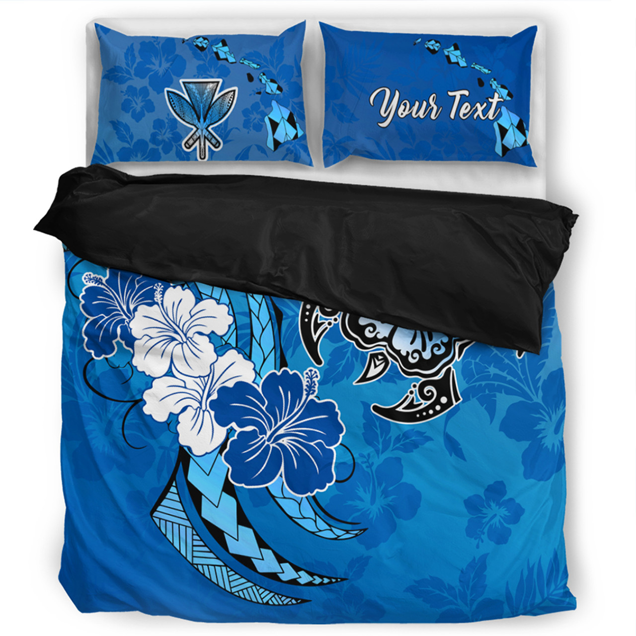 Hawaii Bedding Set Custom Hibiscus Flower And Sea Turtle Polynesian