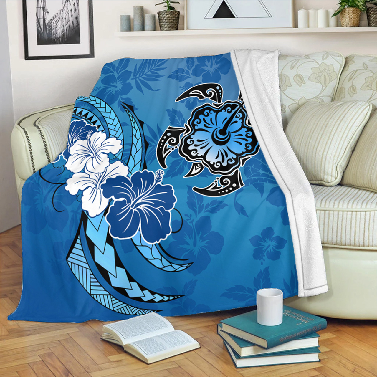 Hawaii Premium Blanket Hibiscus Flower And Sea Turtle Polynesian