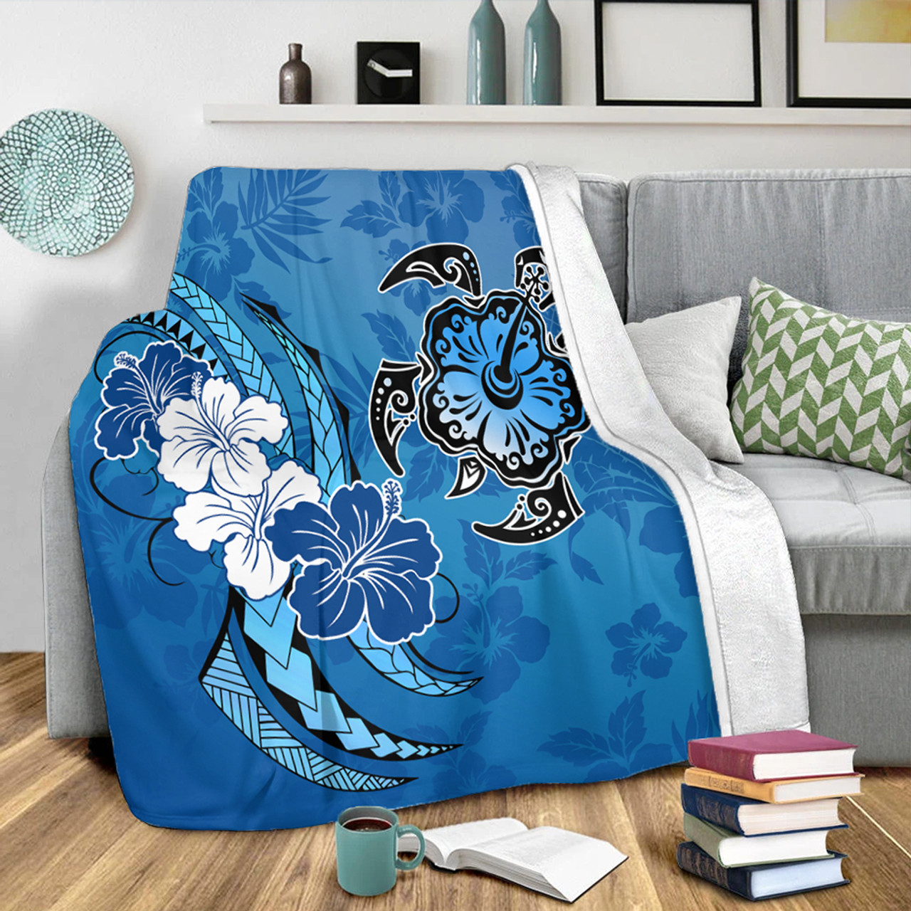 Hawaii Premium Blanket Hibiscus Flower And Sea Turtle Polynesian