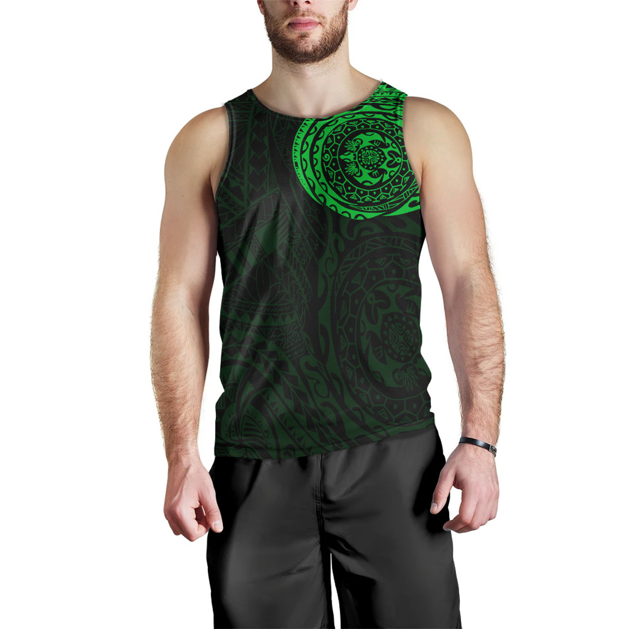 Polynesian Men Tank Top Polynesian Tattoo Style Version 2 Green
