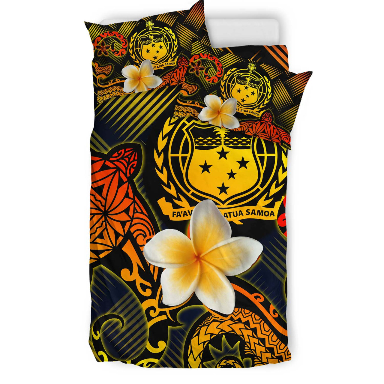 Samoa Polynesian Bedding Set Lauhala Turtle Plumeria Tropical
