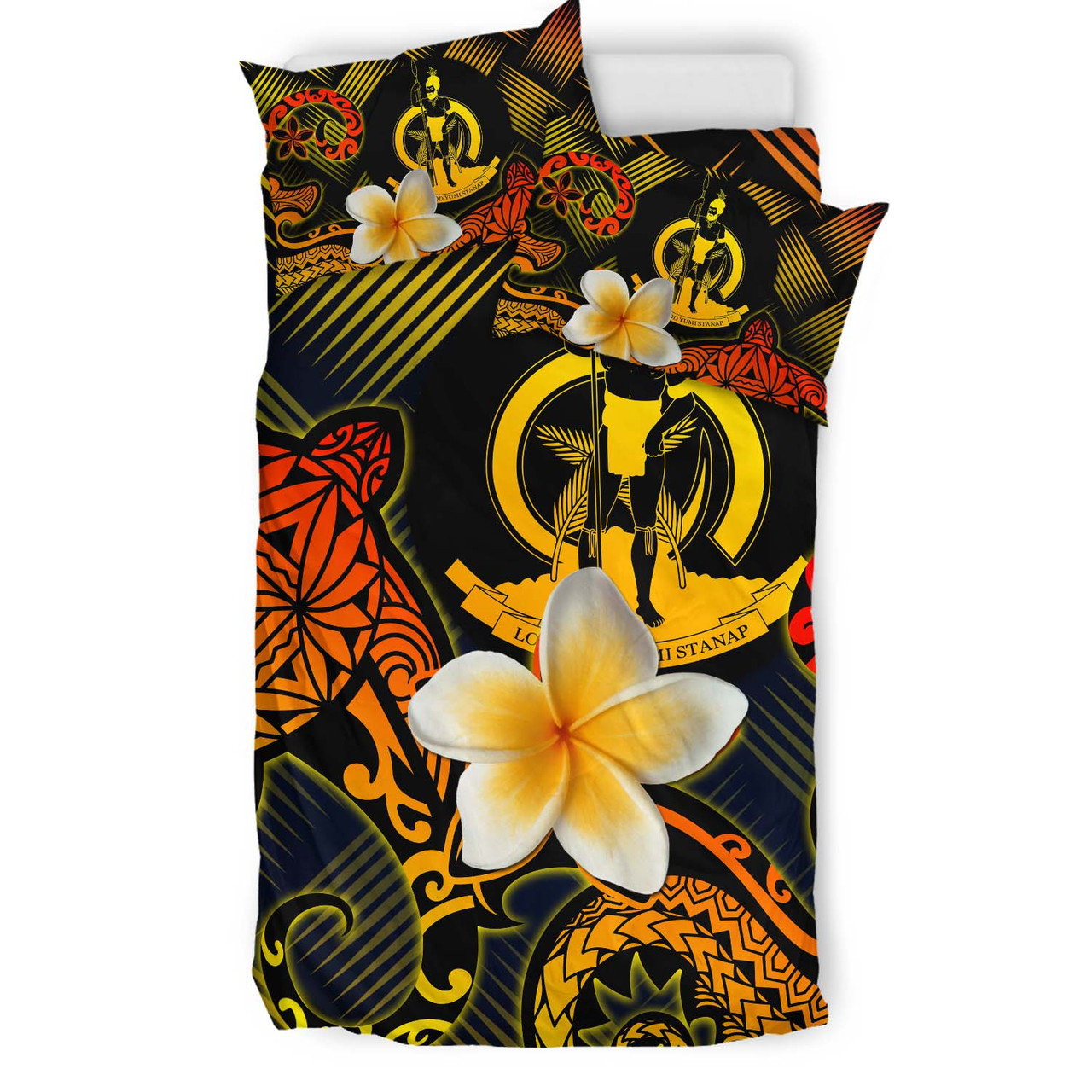 Vanuatu Polynesian Bedding Set Lauhala Turtle Plumeria Tropical