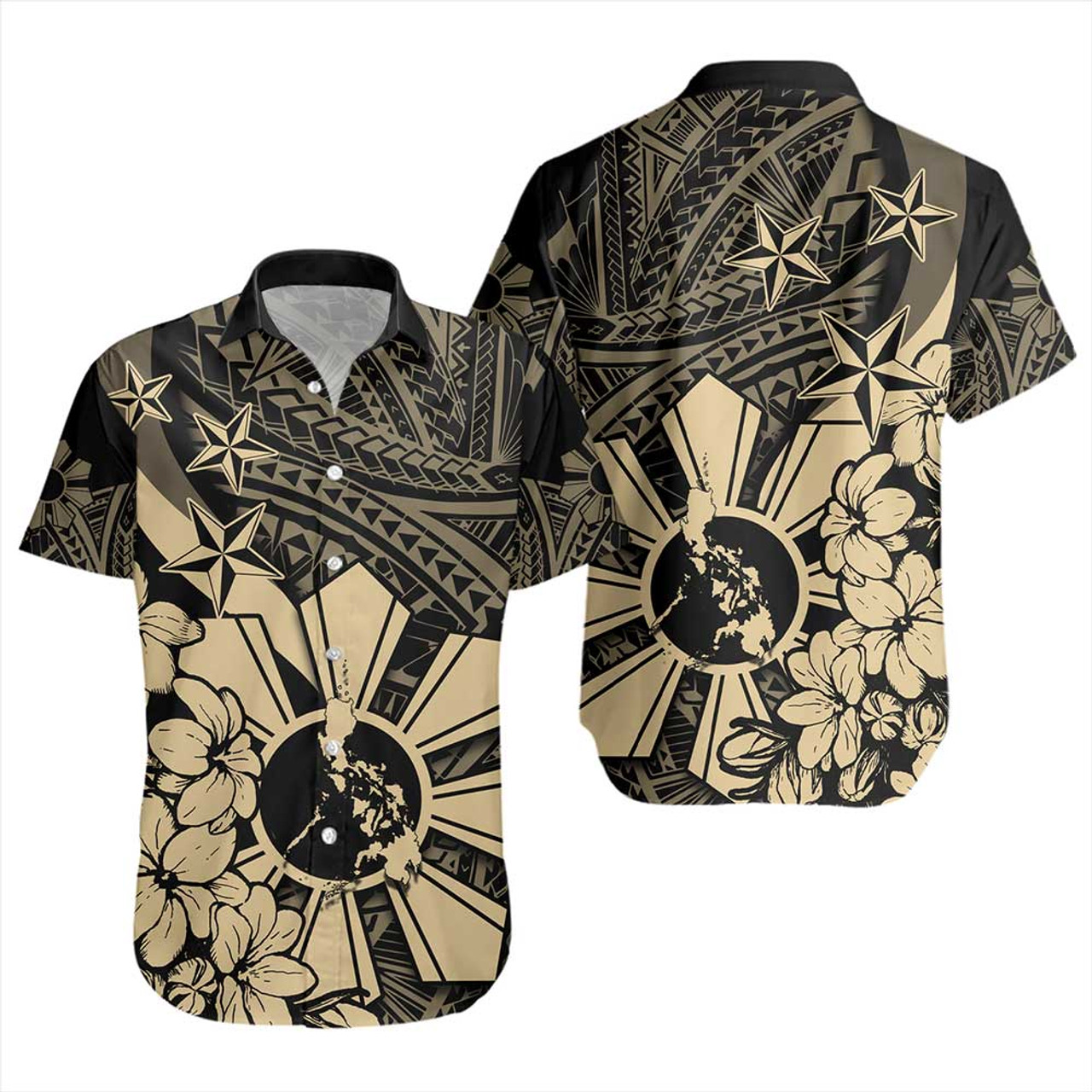 Philippines Short Sleeve Shirt Polynesian Pattern Filipino Sampaguita