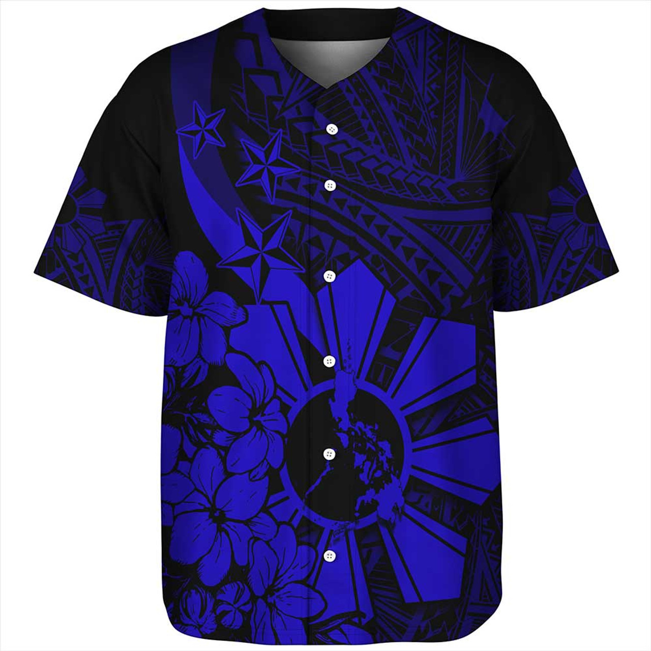 Philippines Baseball Shirt Polynesian Pattern Filipino Sampaguita