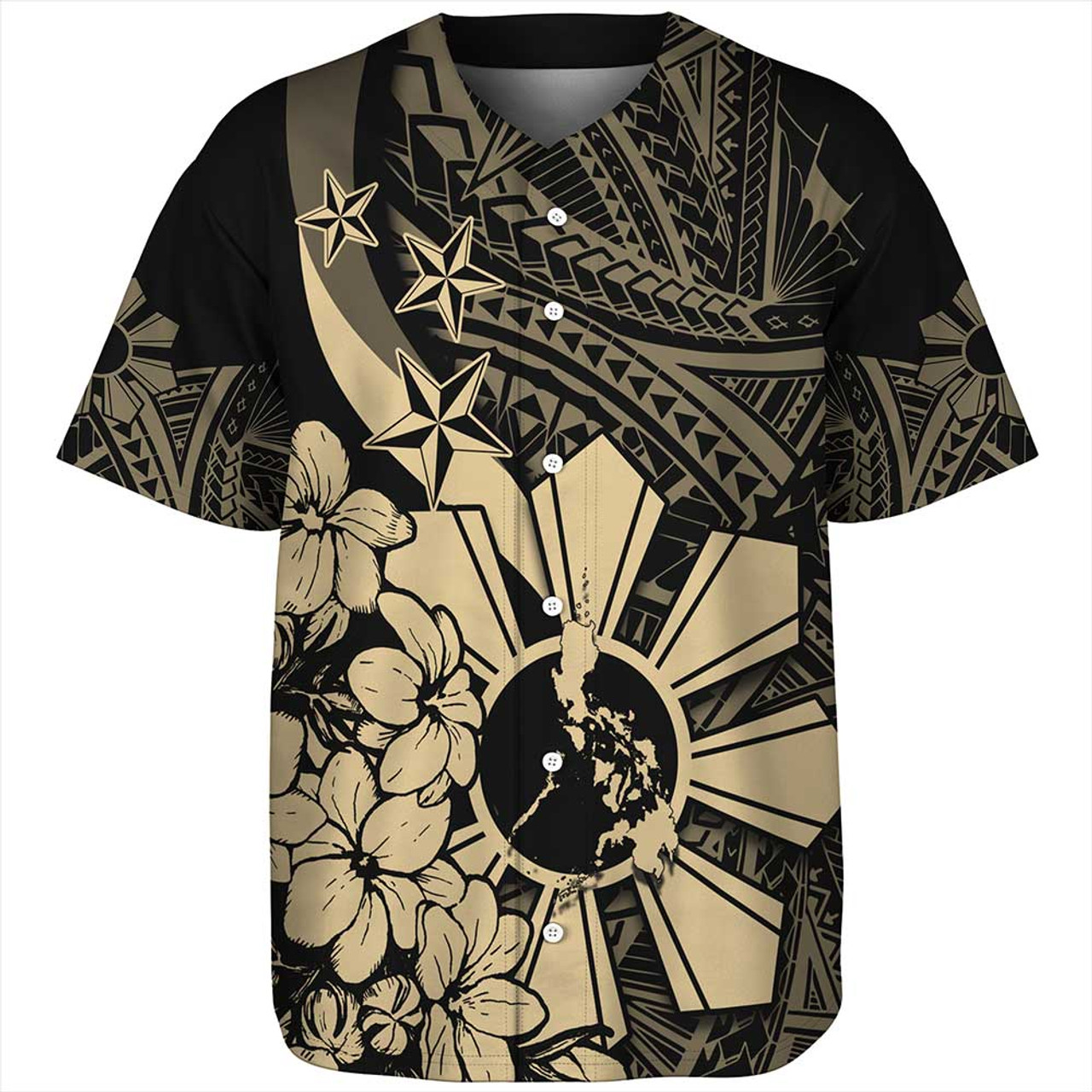 Philippines Baseball Shirt Polynesian Pattern Filipino Sampaguita