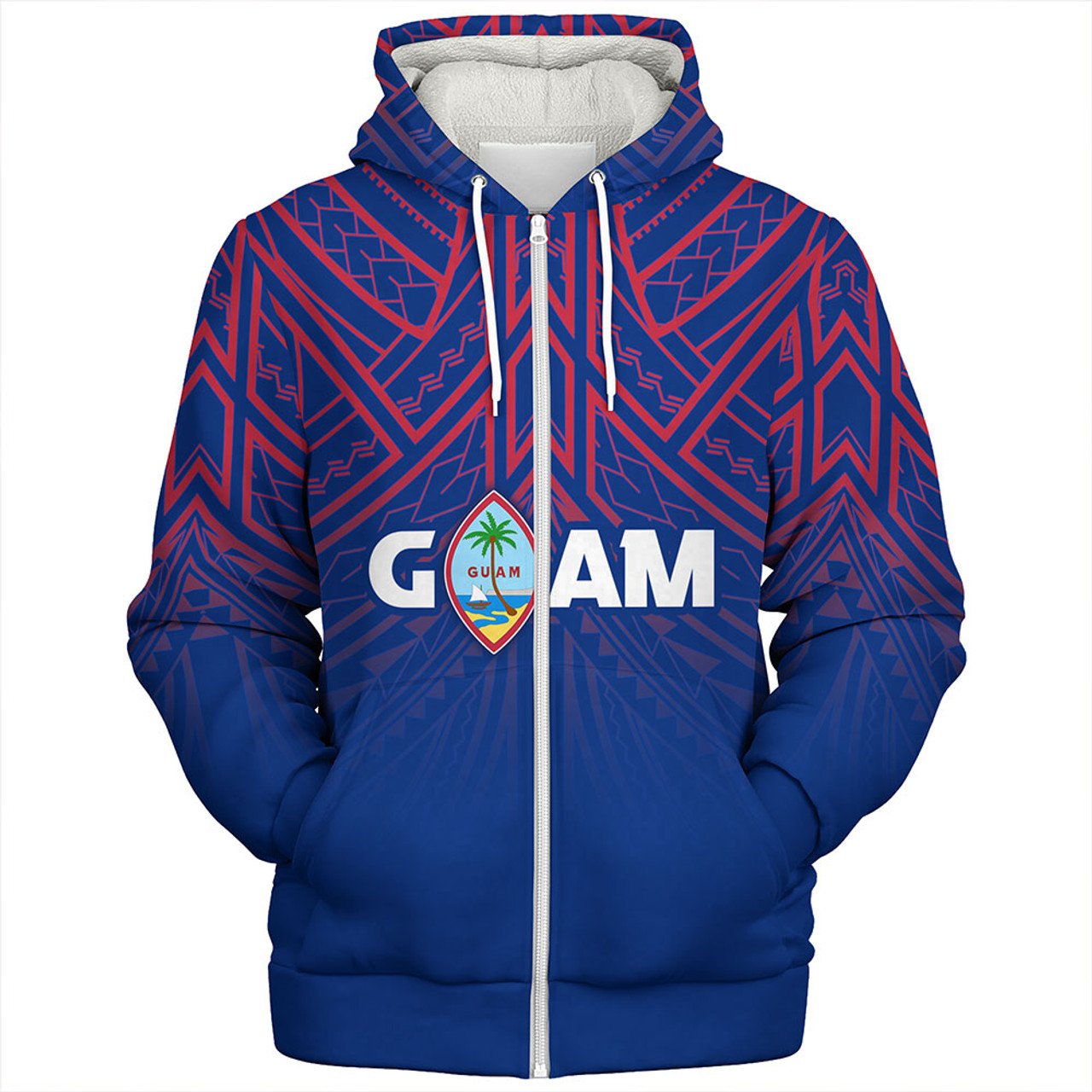 Guam Sherpa Hoodie Flag Color With Traditional Patterns