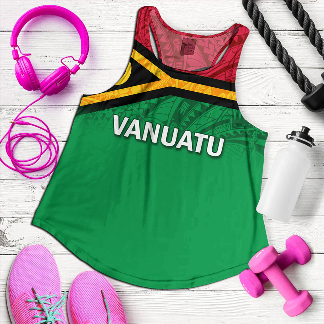 Vanuatu Women Tank Flag Color With Traditional Patterns