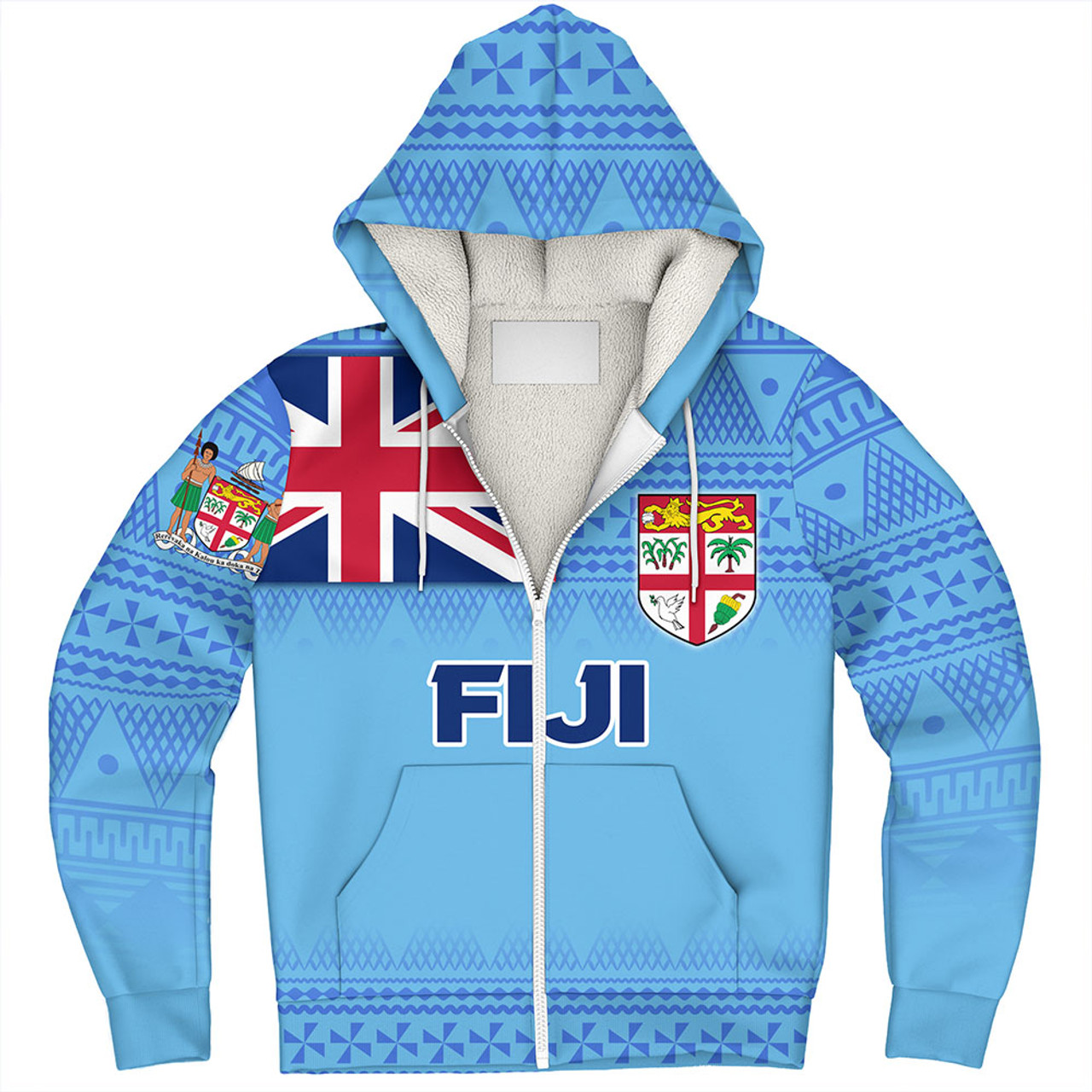 Fiji Sherpa Hoodie Flag Color With Traditional Patterns