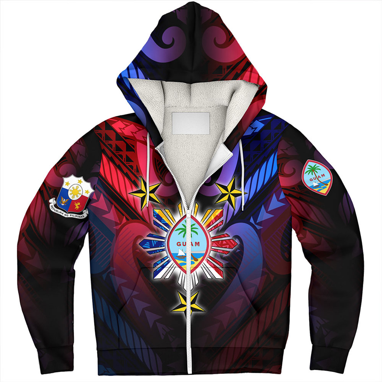 Philippines Sherpa Hoodie Guam Seal With Philippines Sun And Stars