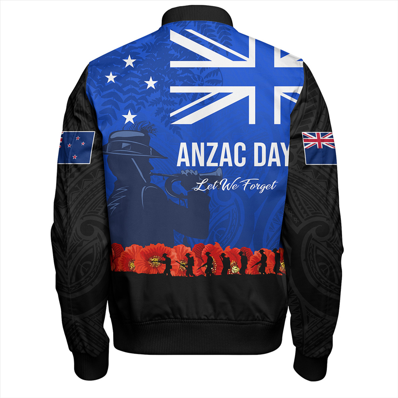 New Zealand Bomber Jacket Flag Anzac Day And Red Poppy