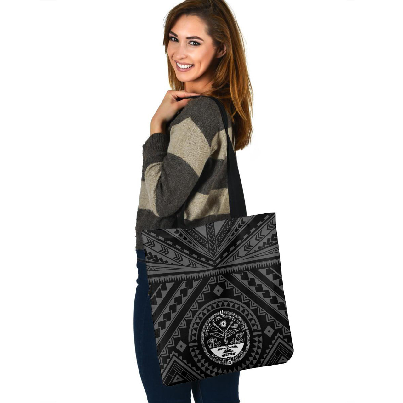 Marshall Islands Crest Custom Personalised Tote Bag Polynesian Tattoo Style