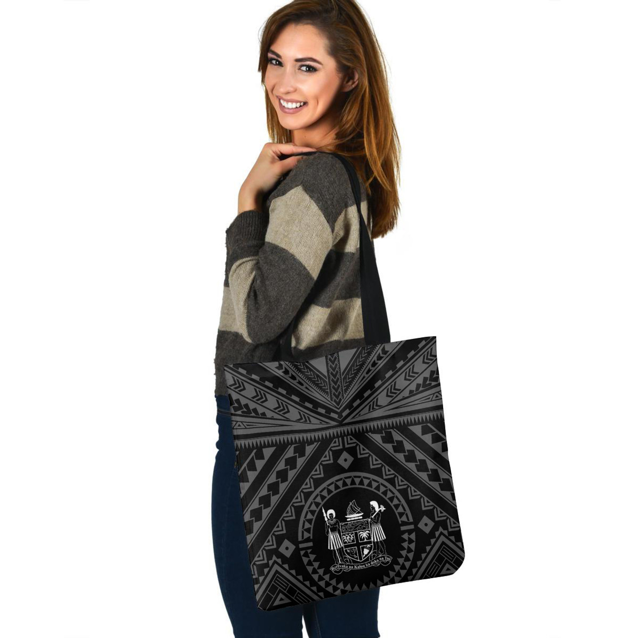 Fiji Crest Custom Personalised Tote Bag Polynesian Tattoo Style