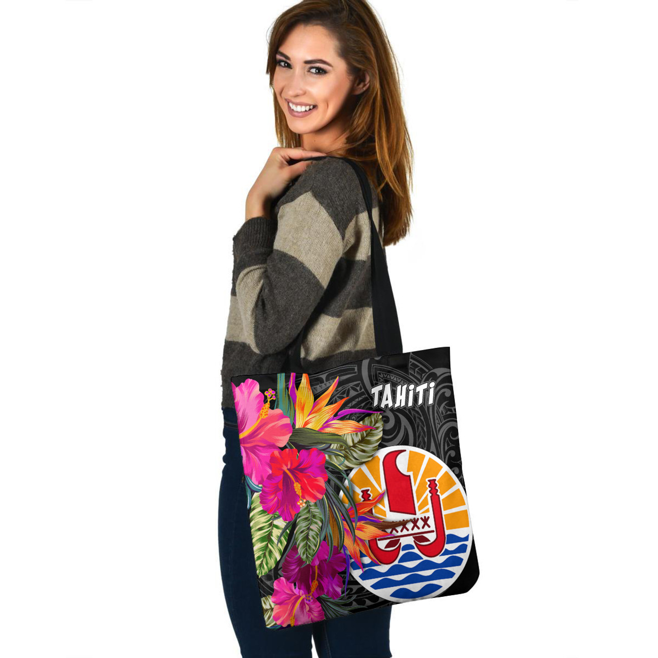 Tahiti Custom Personalised Tote Bag Polynesian Hibiscus Pattern