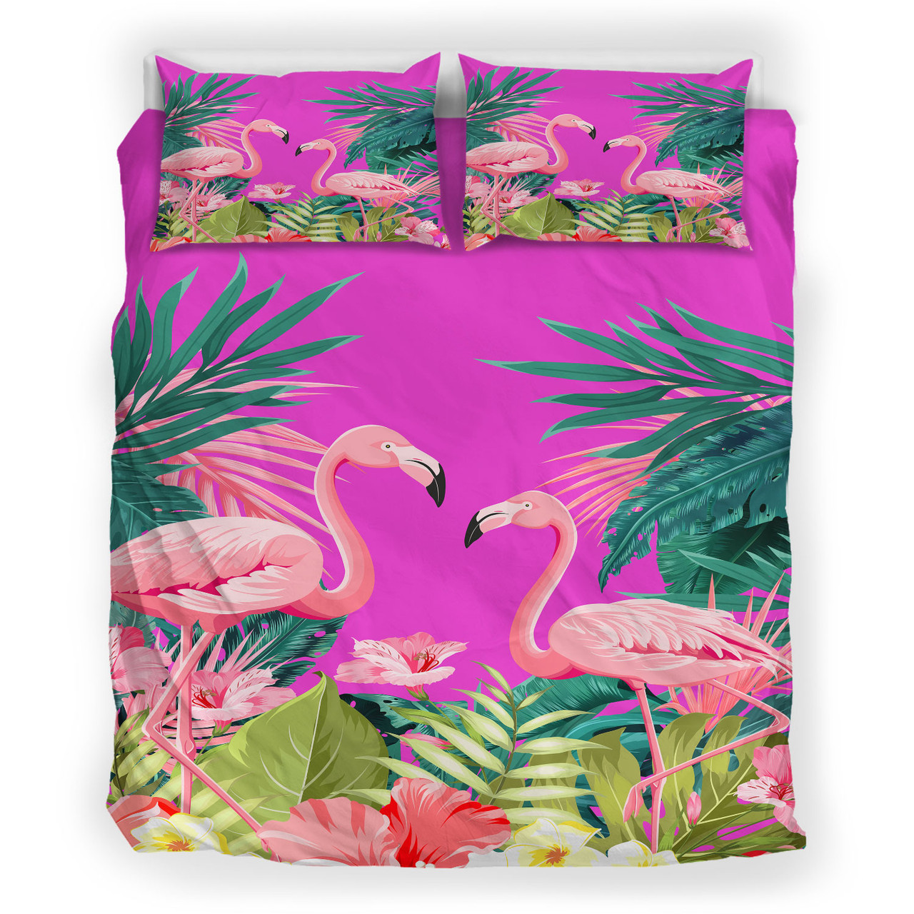 Polynesian Bedding Set Flamingo Love Sumer Vibes Tropical Pinky