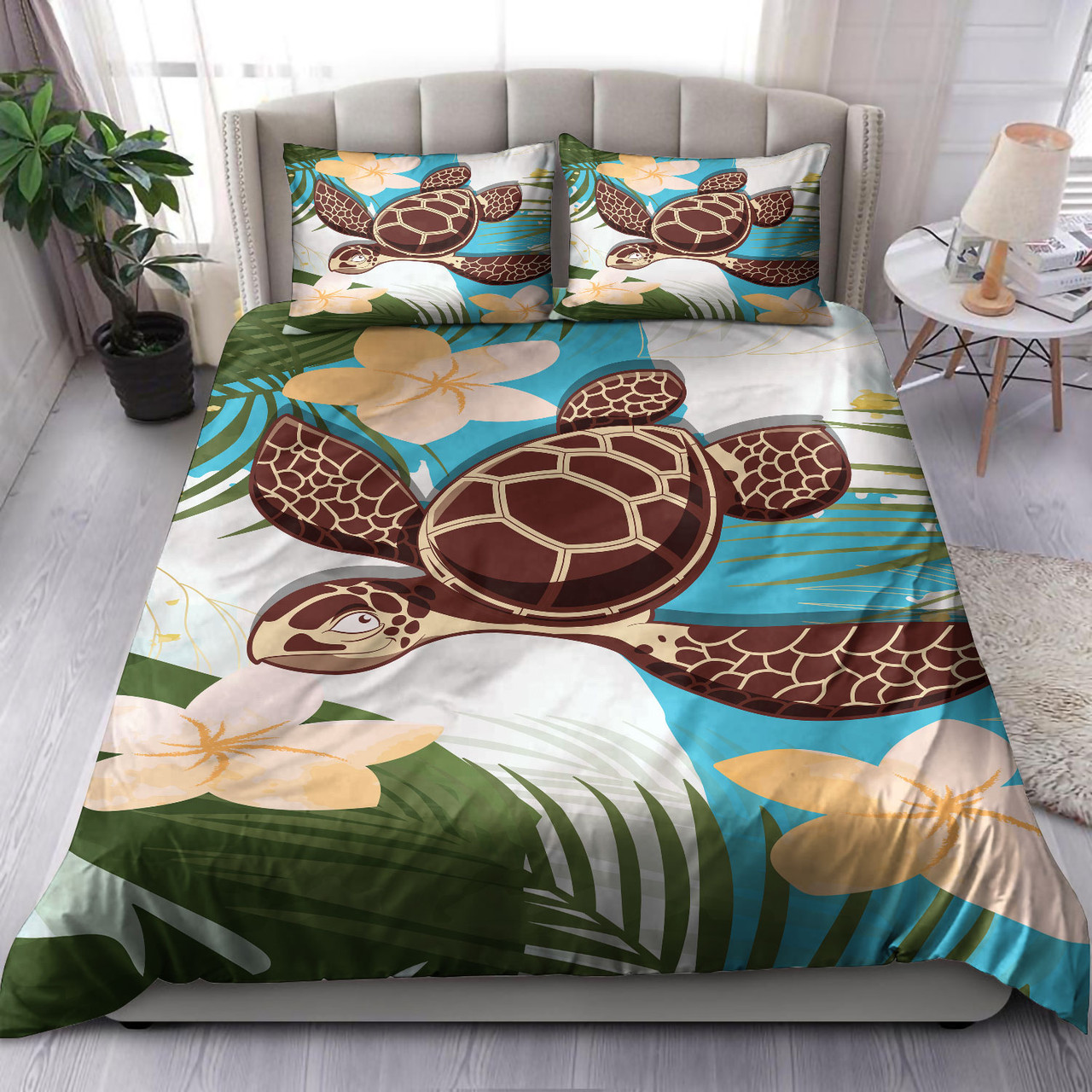 Polynesian Bedding Set Tropical Flowers With Turtle Bedding Set