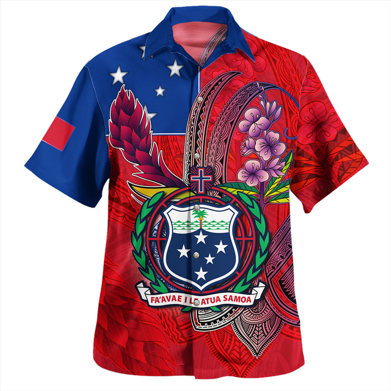 Samoa Hawaiian Shirt Samoa Flag With Seal Teuilia Flowers Tradition