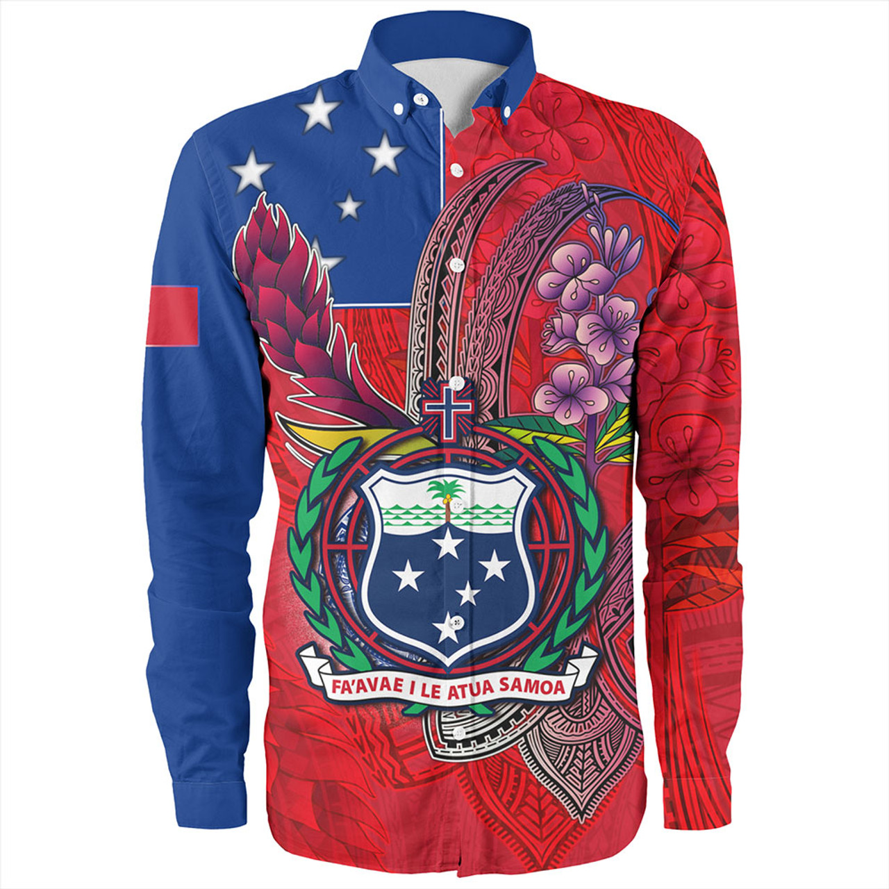 Samoa Long Sleeve Shirt Samoa Flag With Seal Teuilia Flowers Tradition