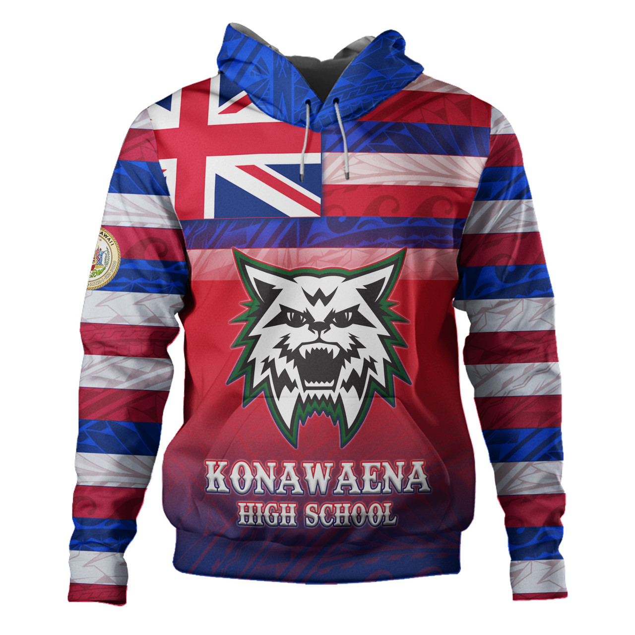 Hawaii Konawaena High School Hoodie Flag Color With Traditional Patterns