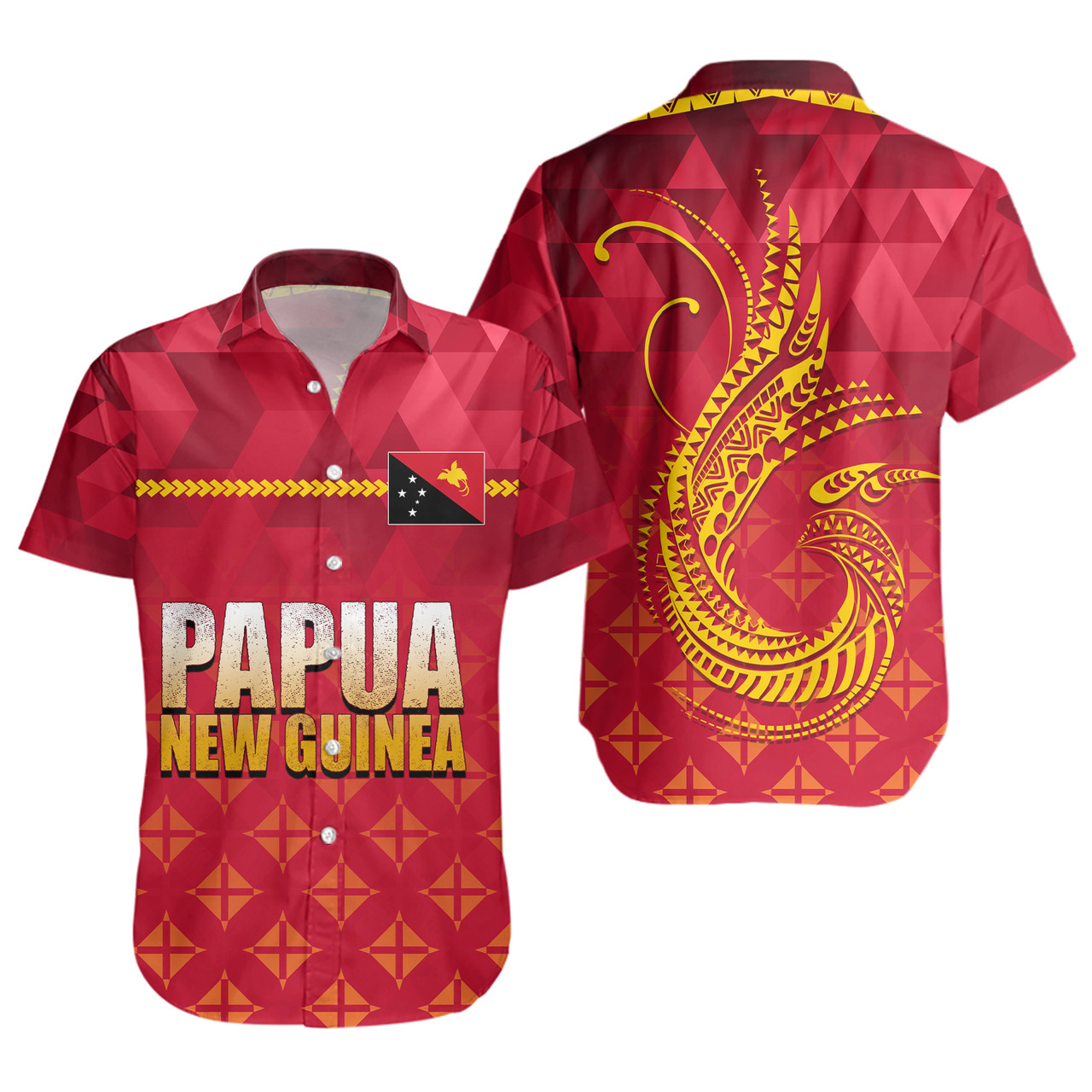 Papua New Guinea Short Sleeve Shirt Lowpolly Pattern With Polynesian Motif