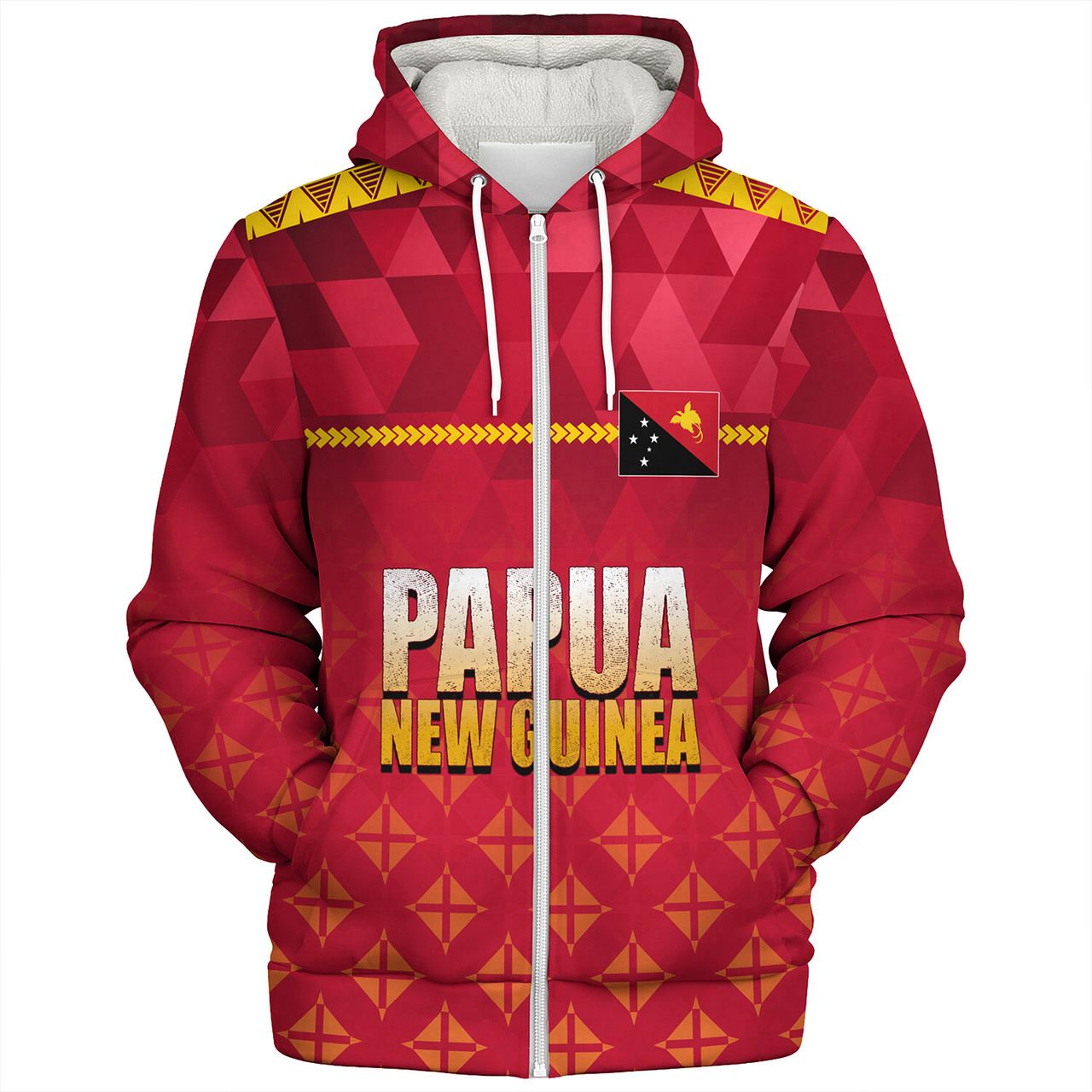 Papua New Guinea Sherpa Hoodie Lowpolly Pattern With Polynesian Motif