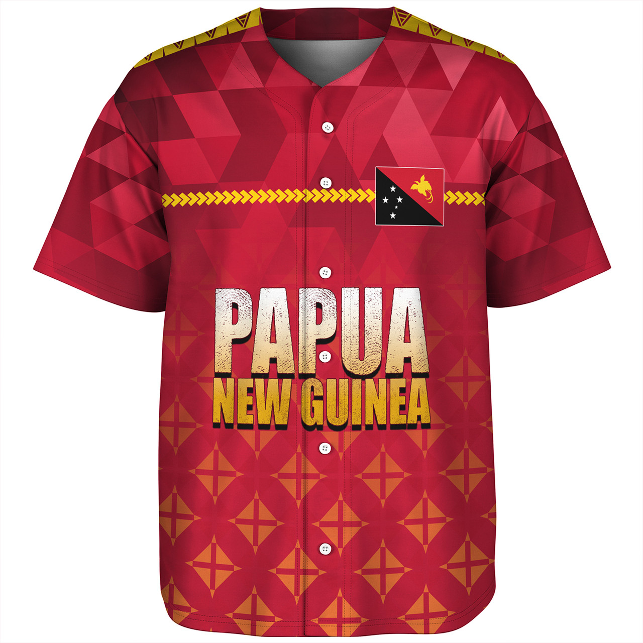 Papua New Guinea Baseball Shirt Lowpolly Pattern With Polynesian Motif