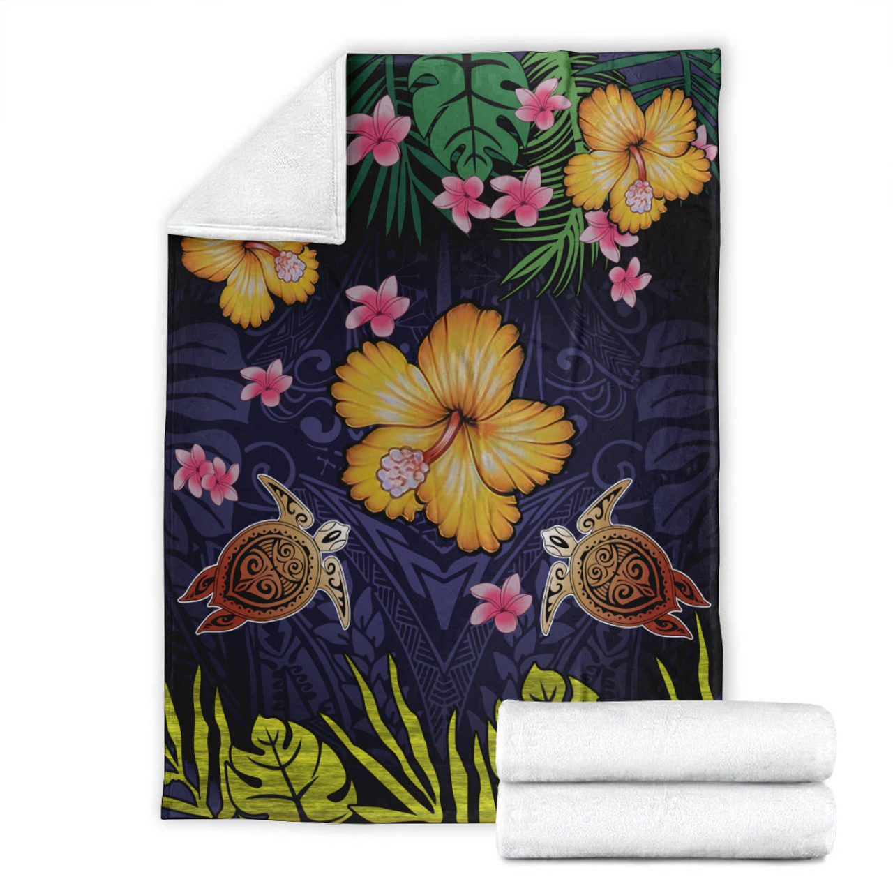 Hawaii Premium Blanket Polynesian Patterns Turtle Couple Hibiscus