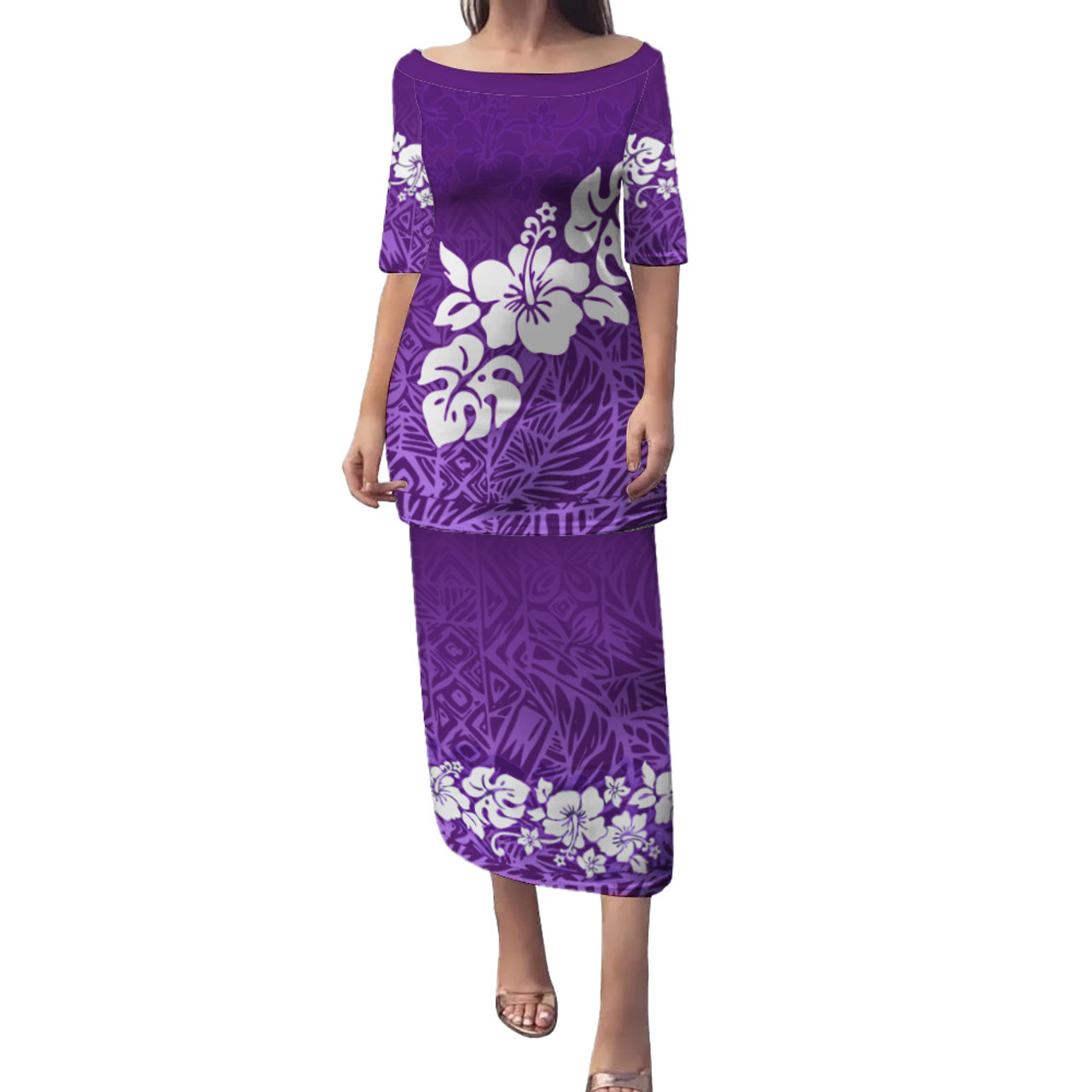 Polynesian Combo Puletasi And Shirt Purple Color Style