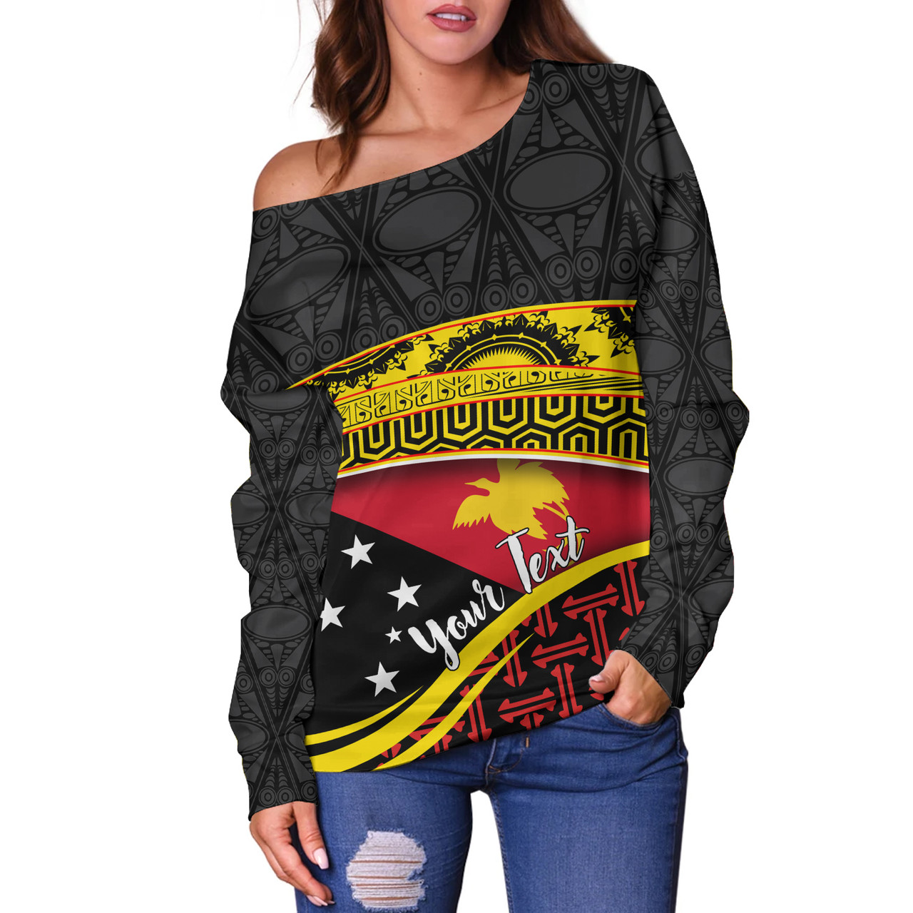 Papua New Guinea Custom Personalized Off Shoulder Sweatshirt With