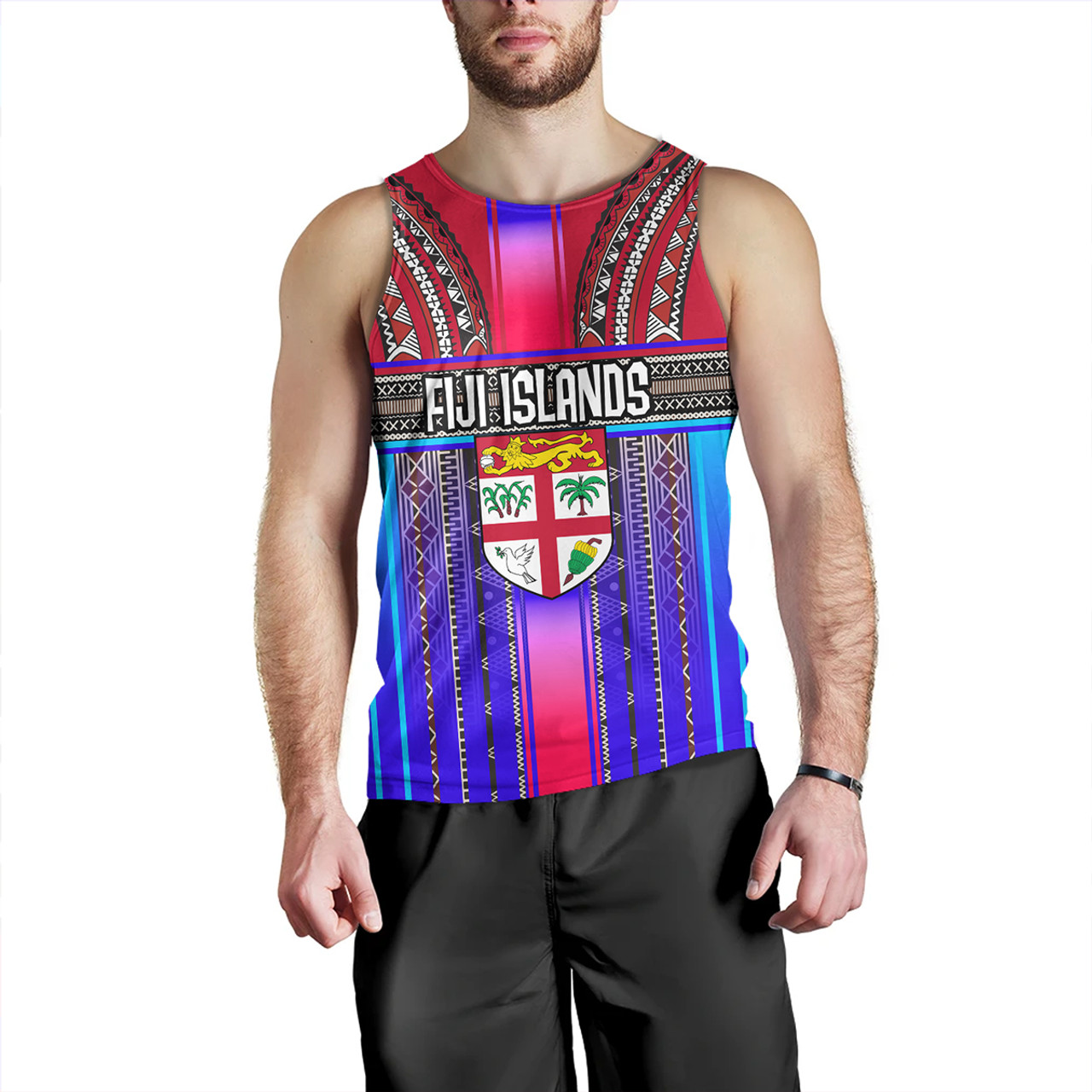 Fiji Tank Top Fijian Traditional Masi Patterns Red